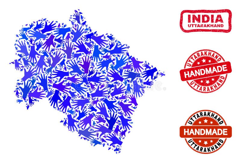 Hand Collage of Uttarakhand State Map and Grunge Handmade Stamps Stock ...