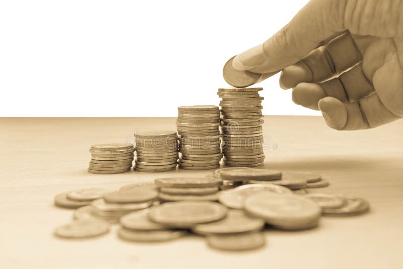 Hand Collect Stack of Coins Stock Image - Image of cash, concept: 85669323