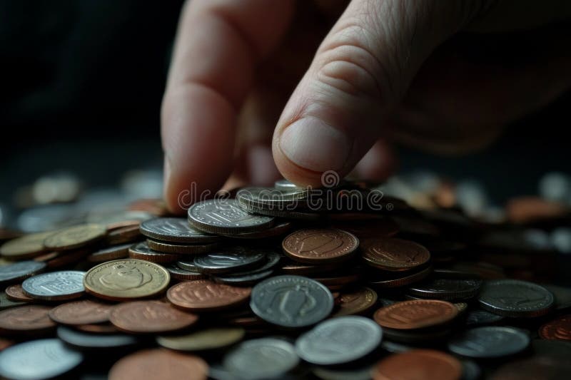 Generative Ai, Hand Collecting Old Coins, Metal Material from Old Coins ...