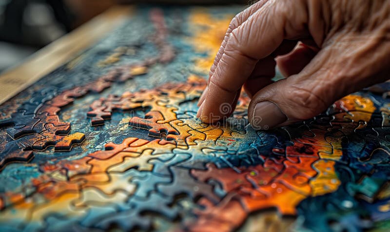 A Hand Collecting a Puzzle on a Table. Stock Photo - Image of piece ...