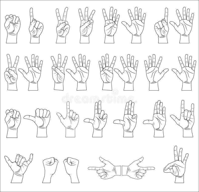 Silhouette Sketches of Hand Signs Stock Illustration - Illustration of ...