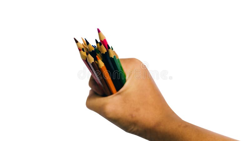 Hand with color pencil stock image. Image of skin, colored - 117045065