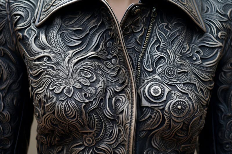 Hand Colored Embroidery on Leather Jacket, Fashion Leather Jacket Stock ...