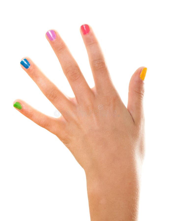 Hand with colored nails stock image. Image of finger - 64109157