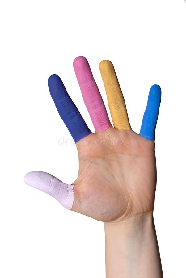 Hand with colorful fingers stock photo. Image of child - 30973796