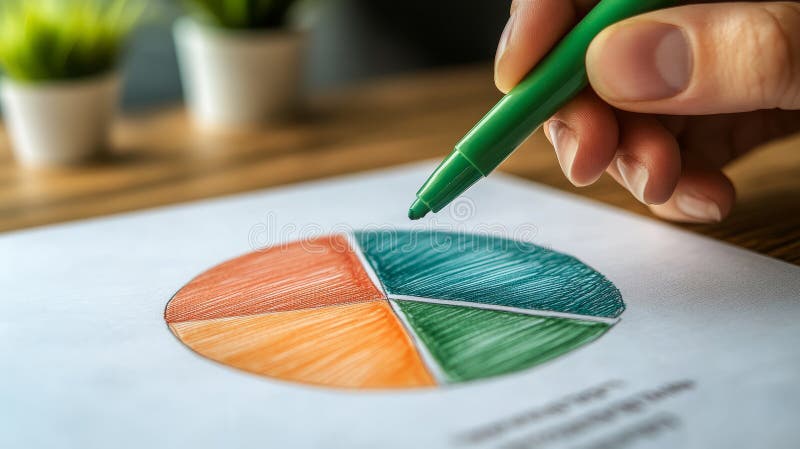 Hand Coloring Pie Chart with Green Marker for Data Analysis. Stock Image - Image of economy ...
