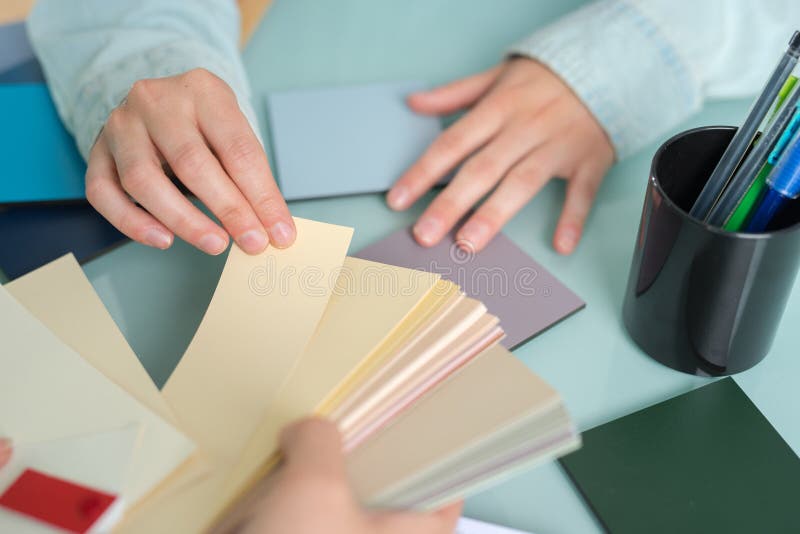 Hand and Colour Swatches Book Stock Photo - Image of fabric, design ...