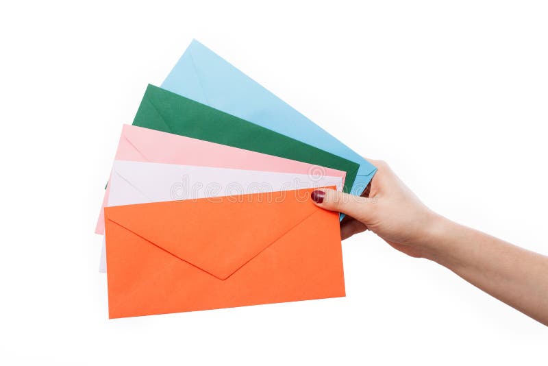 Hand with Colourful Envelopes Stock Photo - Image of send, info: 38381602