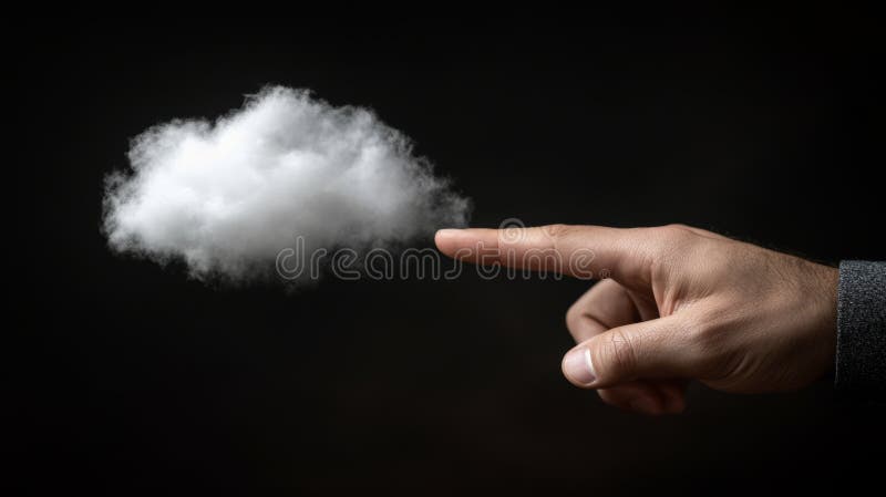 A Hand Comes into Contact with a Luminous, Cloud-shaped Digital ...
