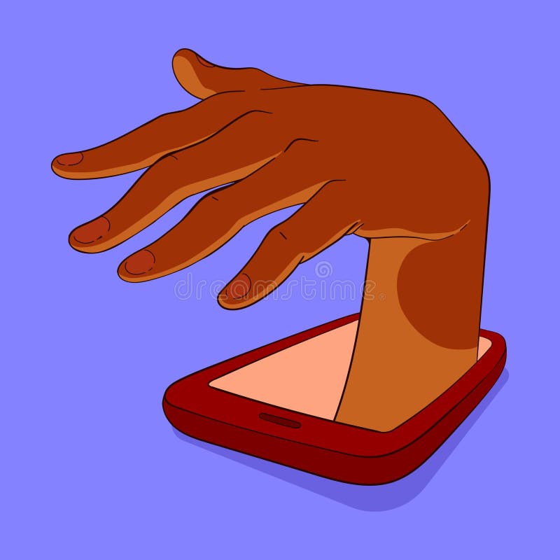 A Hand Comes Out from Mobile Screen Vector. Mobile Phone Addiction ...
