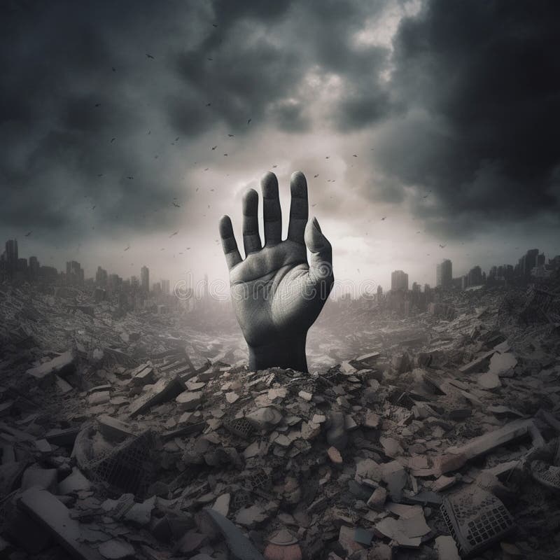 Hand coming out of ruins stock illustration. Illustration of sticking ...