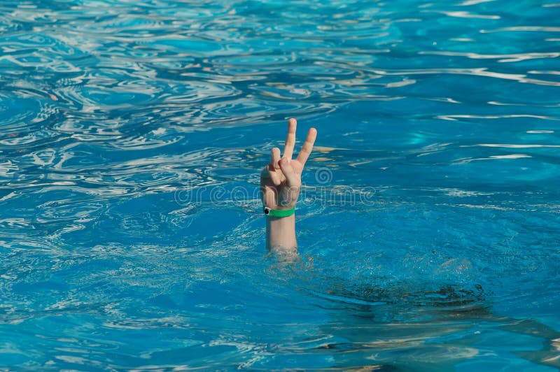 Hand Coming Out of the Water, Victory Gesture Stock Image - Image of ...