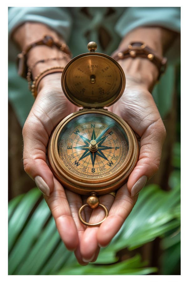 Hand with Compass or Navigator on Natural Background Stock Image ...