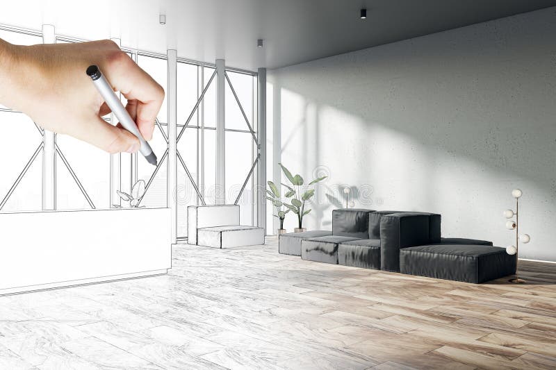 Hand Completing a Reception Area Design Stock Image - Image of desk ...