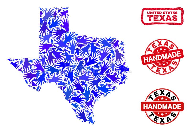 Hand Composition of Texas State Map and Textured Handmade Seals Stock ...