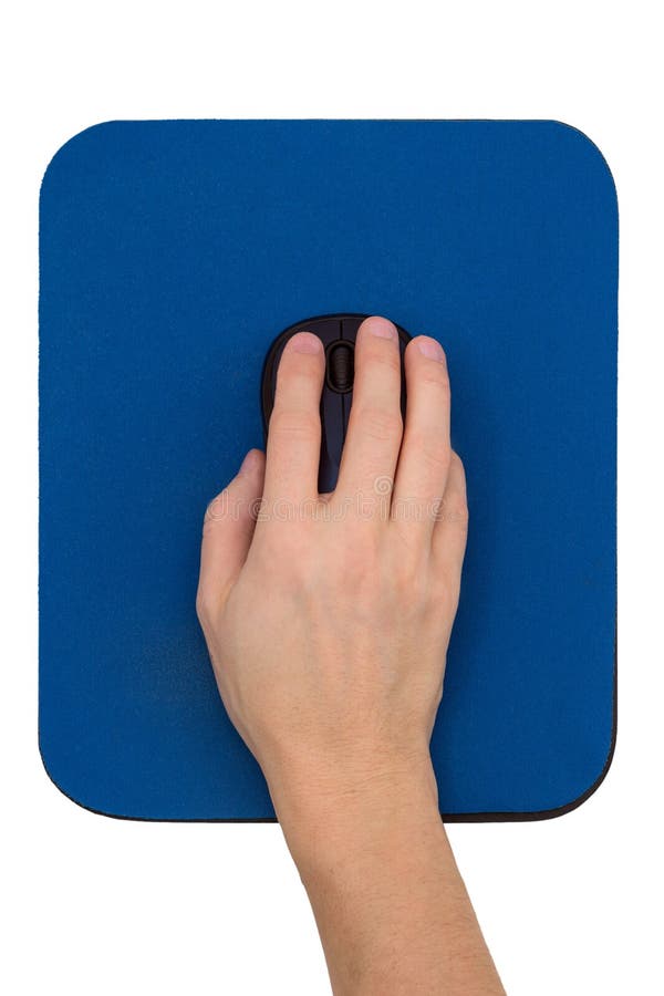 Hand on a Computer Mouse on a Blue Mouse Pad Stock Photo - Image of ...