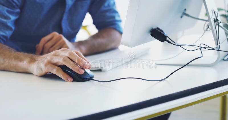 Hand Computer Mouse Or Hacker Man For Cybersecurity App Coding Or Data Analysis In Office