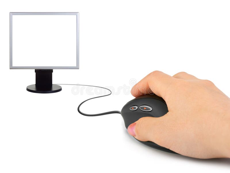 Hand with Computer Mouse and Monitor Stock Image - Image of ideas ...