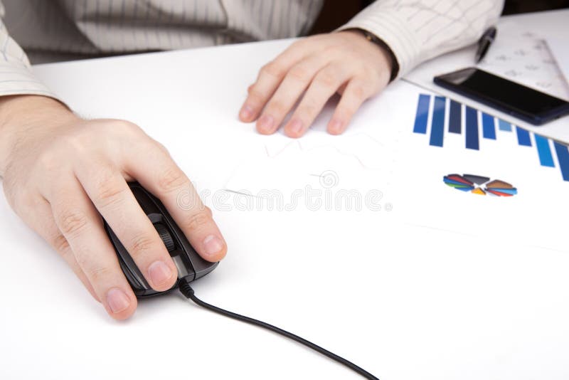 Hand on a Computer Mouse at Work Stock Image - Image of telephone ...