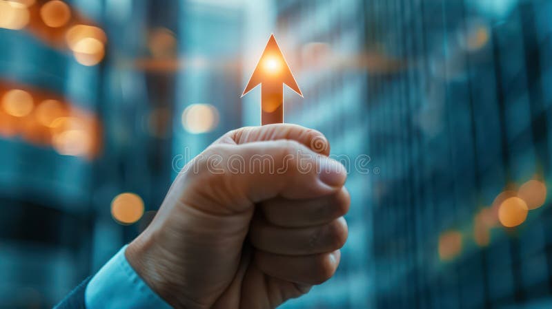 Corporate Success Hand Holding an Upward Arrow, Symbolizing Progress ...
