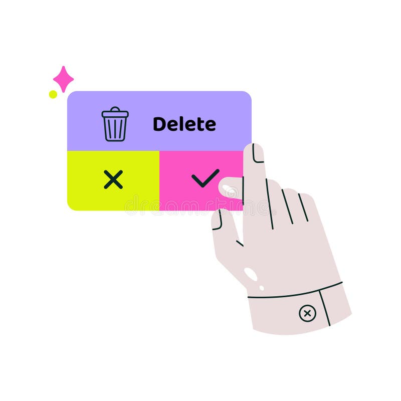 Hand Confirming Delete Action in Flat Vector Illustration Symbolizing ...