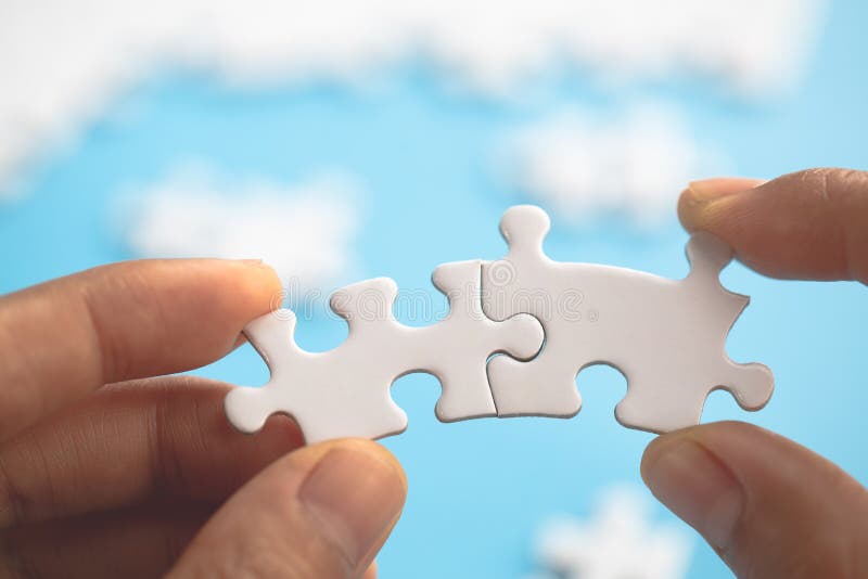 Hand Connect Jigsaw Parts with Word Problem & Solution. Symbol of ...