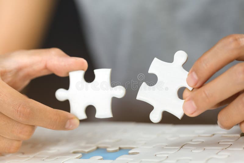 Hand Connect Jigsaw Parts with Word Problem & Solution. Symbol of ...