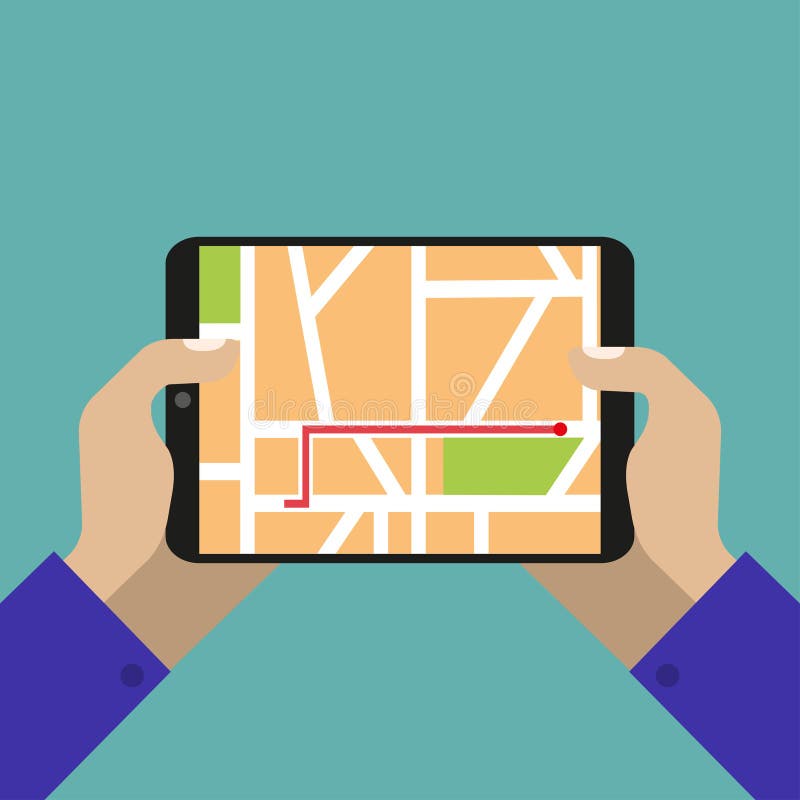 Hand Connecting Map on a Tablet. Vector Illustration Stock Illustration ...