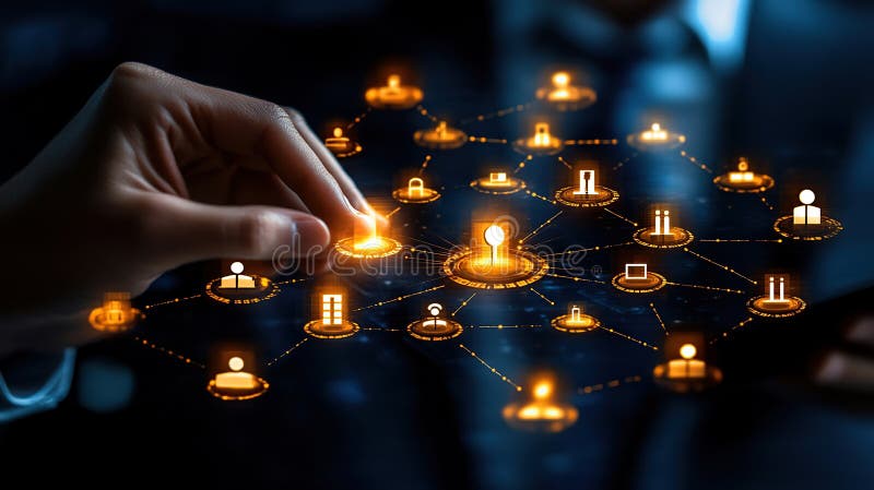 Hand Connecting Network Nodes in a Business Setting Stock Illustration ...