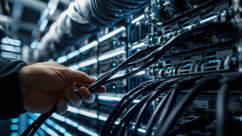 Hand Connecting in Server Rack.AI Generated Image Stock Photo - Image ...