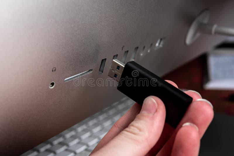 Hand Connecting USB Flash Drive To Laptop Computer Stock Photo - Image ...