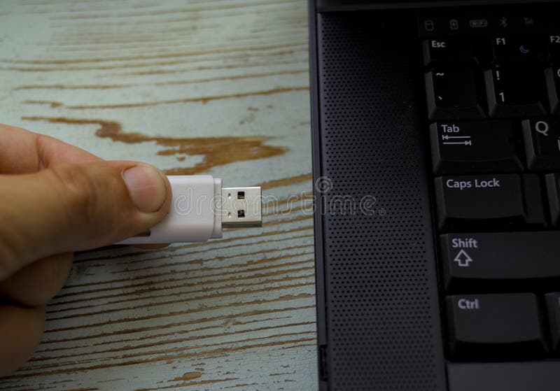 Hand Connecting Usb Flash Drive To Laptop Stock Image - Image of flash ...