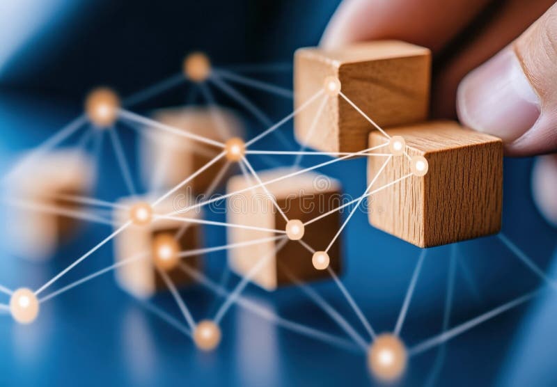 A Hand Connecting Wooden Blocks Symbolizing Networking and ...