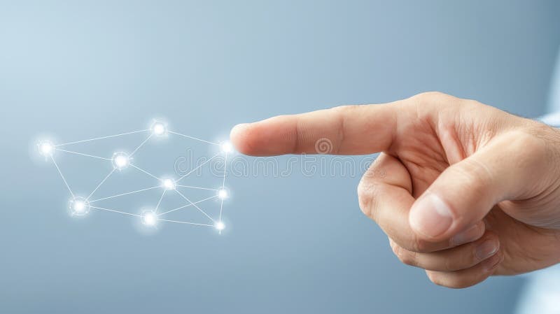 Hand Connects Digital Network of Dots, Symbolizing Technological ...
