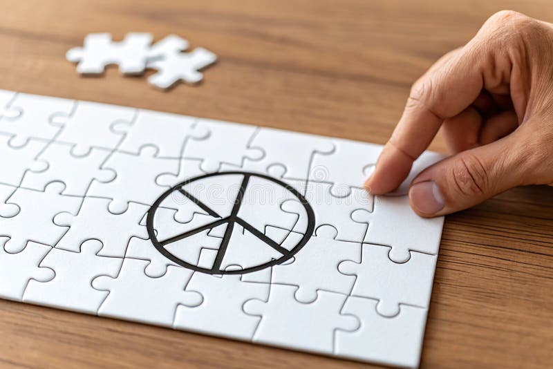 Hand Connects Puzzles of Sign of Peace. World Day of Peace Stock ...