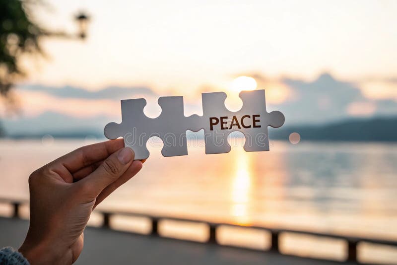 Hand Connects Puzzles of Sign of Peace. World Day of Peace Stock ...