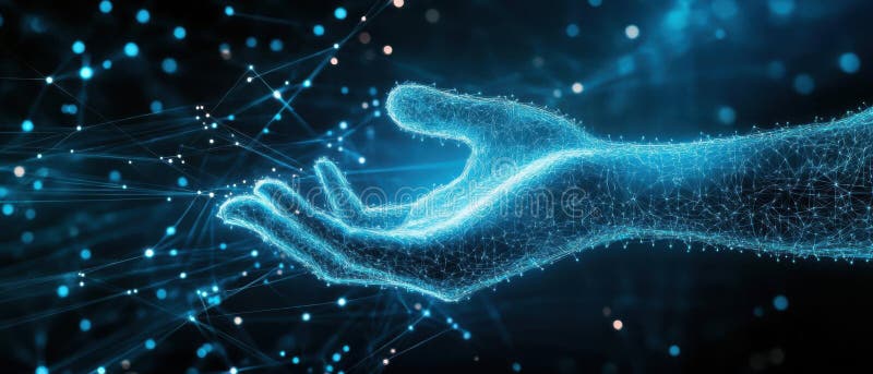 Hand Connects To Virtual Network with Modern Technology Concept Theme ...