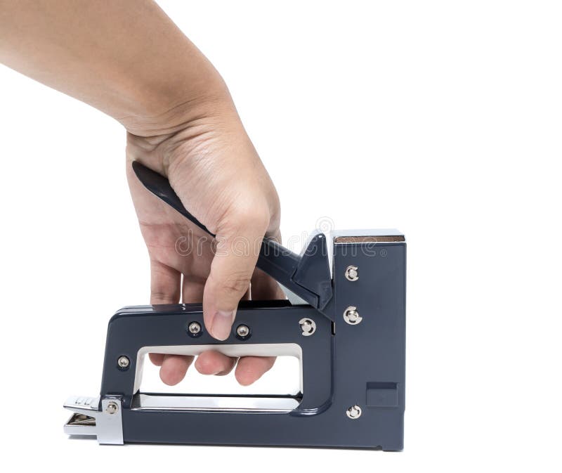 Hand with Construction Stapler Isolated on White Stock Photo - Image of ...