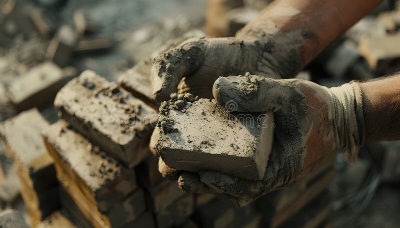 Hand of Construction Worker, Industrial Bricklayer Installing Bricks on ...