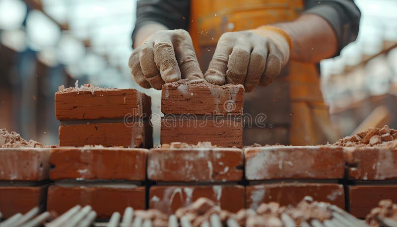 Hand of Construction Worker, Industrial Bricklayer Installing Bricks on ...