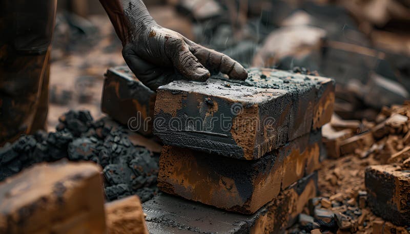 Hand of Construction Worker, Industrial Bricklayer Installing Bricks on ...