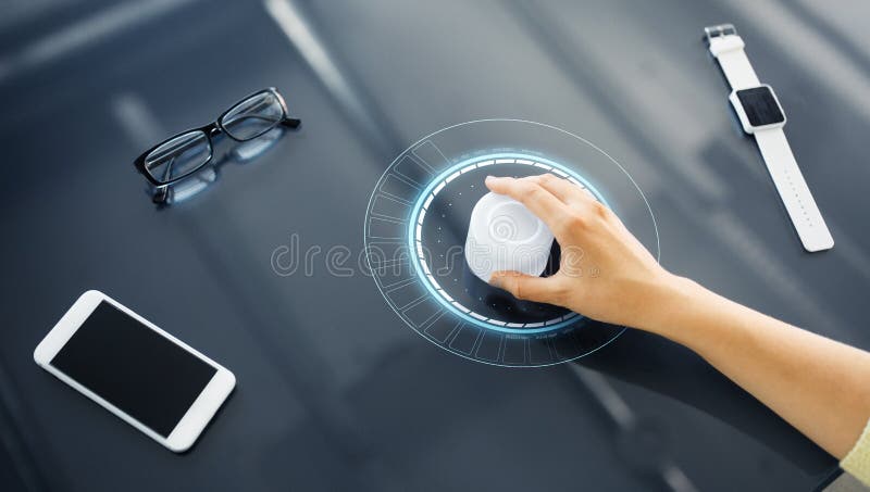 Hand with Control Knob on Interactive Panel Stock Photo - Image of ...