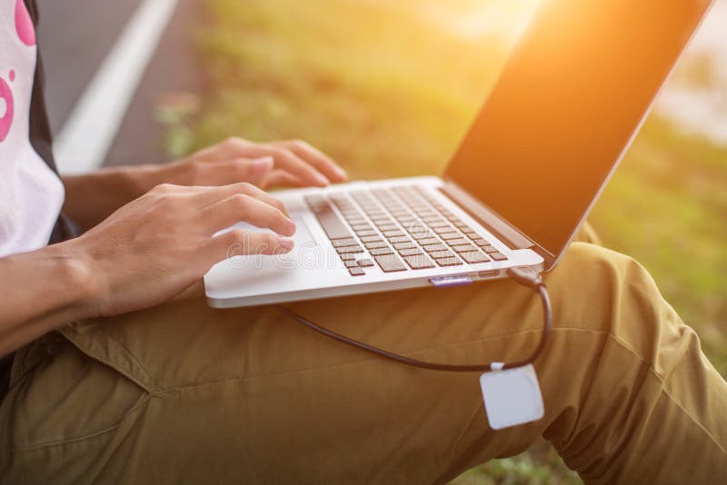 Hand Control on a Laptop Touchpad Stock Image - Image of modern, screen ...
