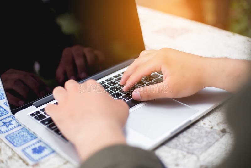 Hand Control on a Laptop Touchpad Stock Image - Image of hands, woman ...