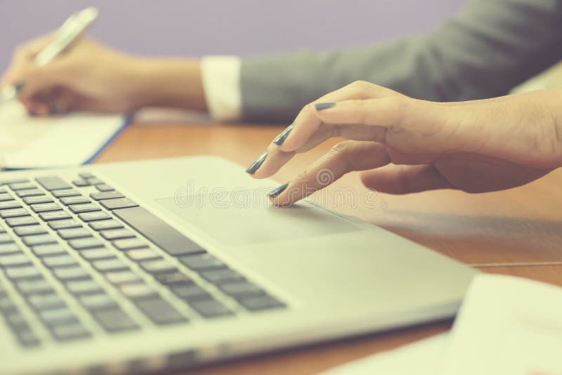 Hand Control on a Laptop Touchpad Stock Photo - Image of online, hand ...