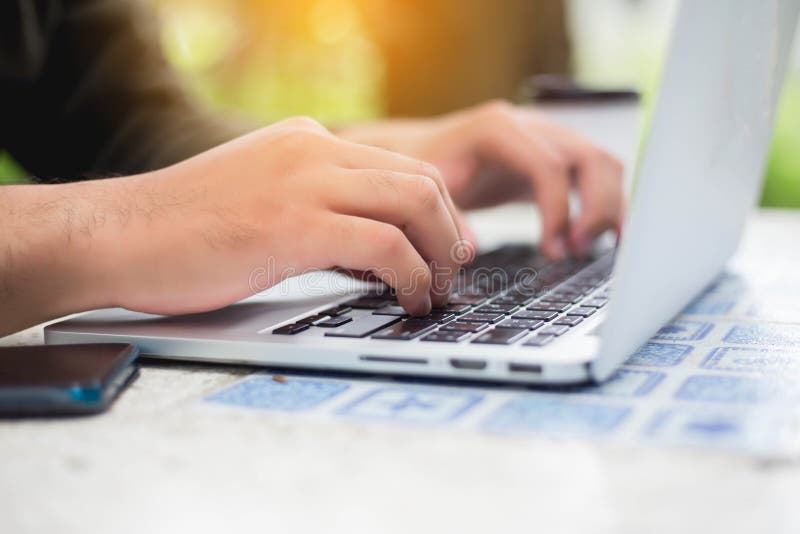 Hand Control on a Laptop Touchpad Stock Image - Image of finance ...