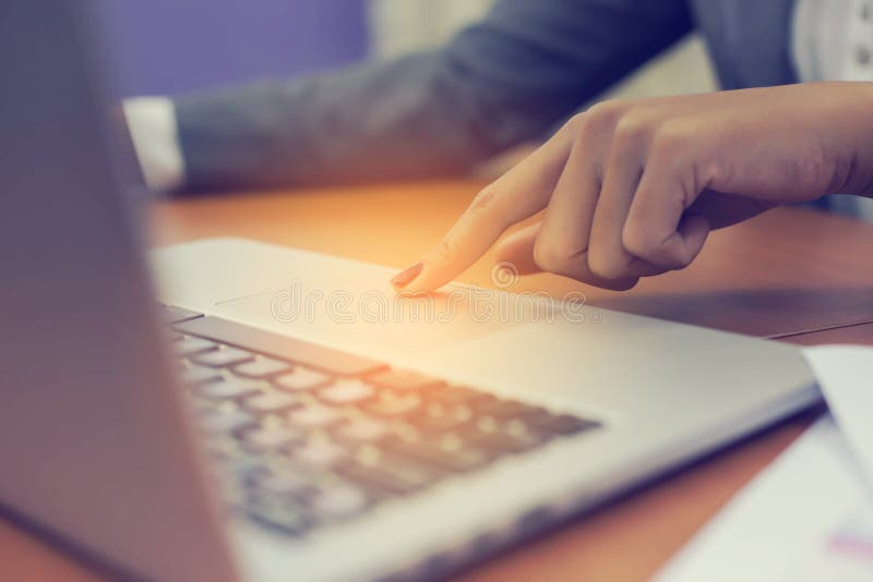 Hand Control on a Laptop Touchpad Stock Image - Image of office, person ...