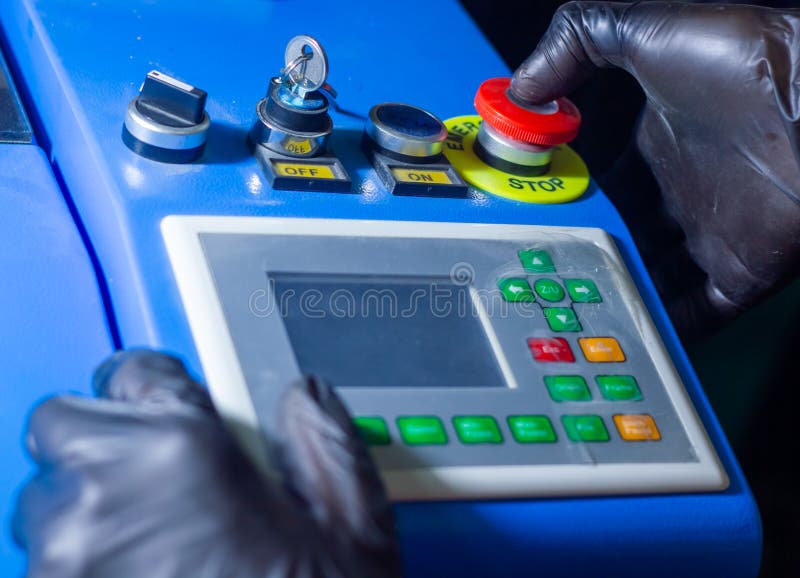 Hand with Control Panel of the Machine Stock Photo - Image of finance ...