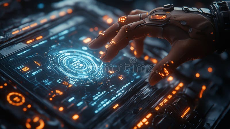 Hand Controlling Digital Interface with Advanced Technology Stock Image ...