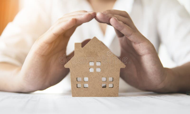 Hand Cover House Model, Concept of Protect House for Family Stock Image ...